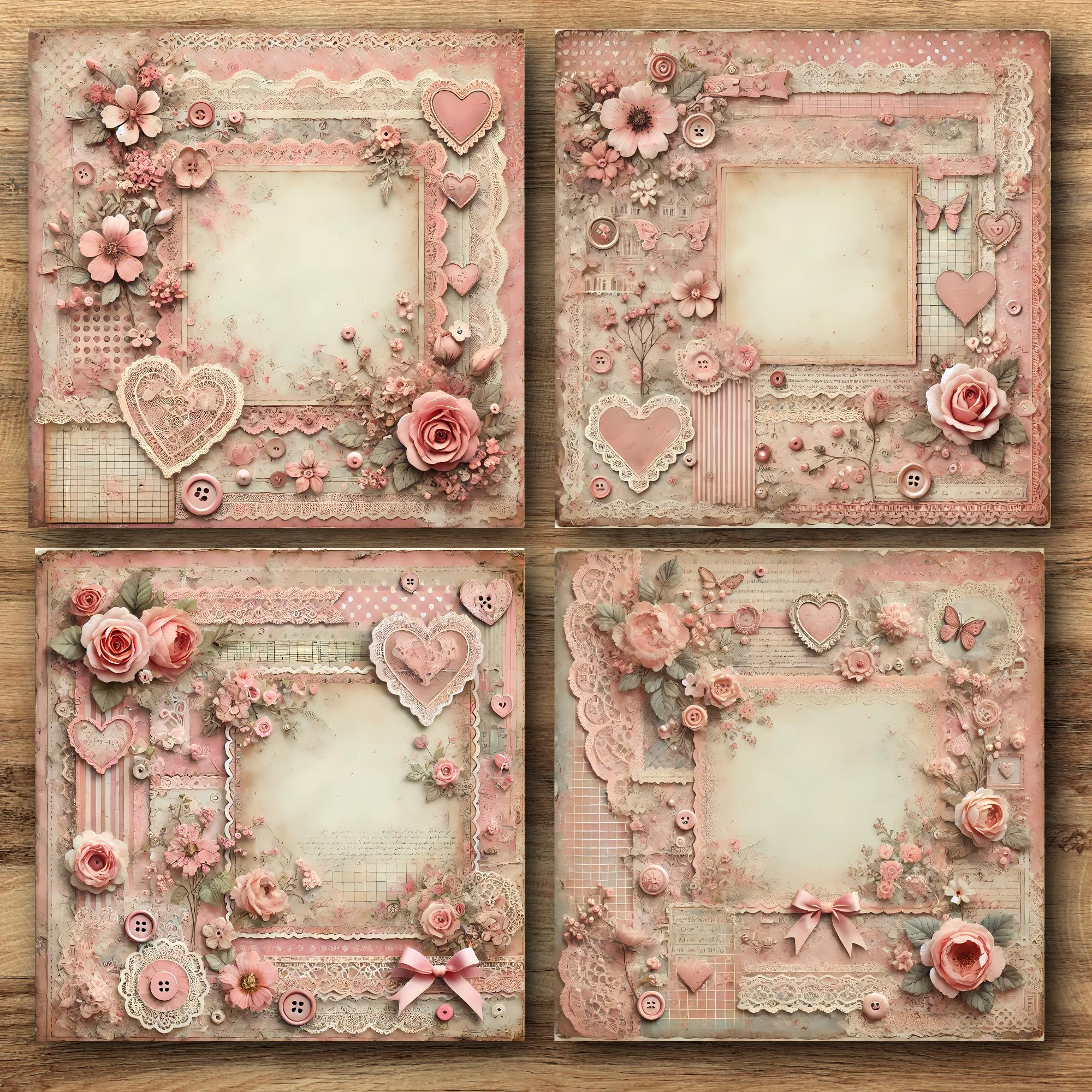 12x12" Vintage Scrapbook Paper, Blush Petal Romance, Digital Lace ...