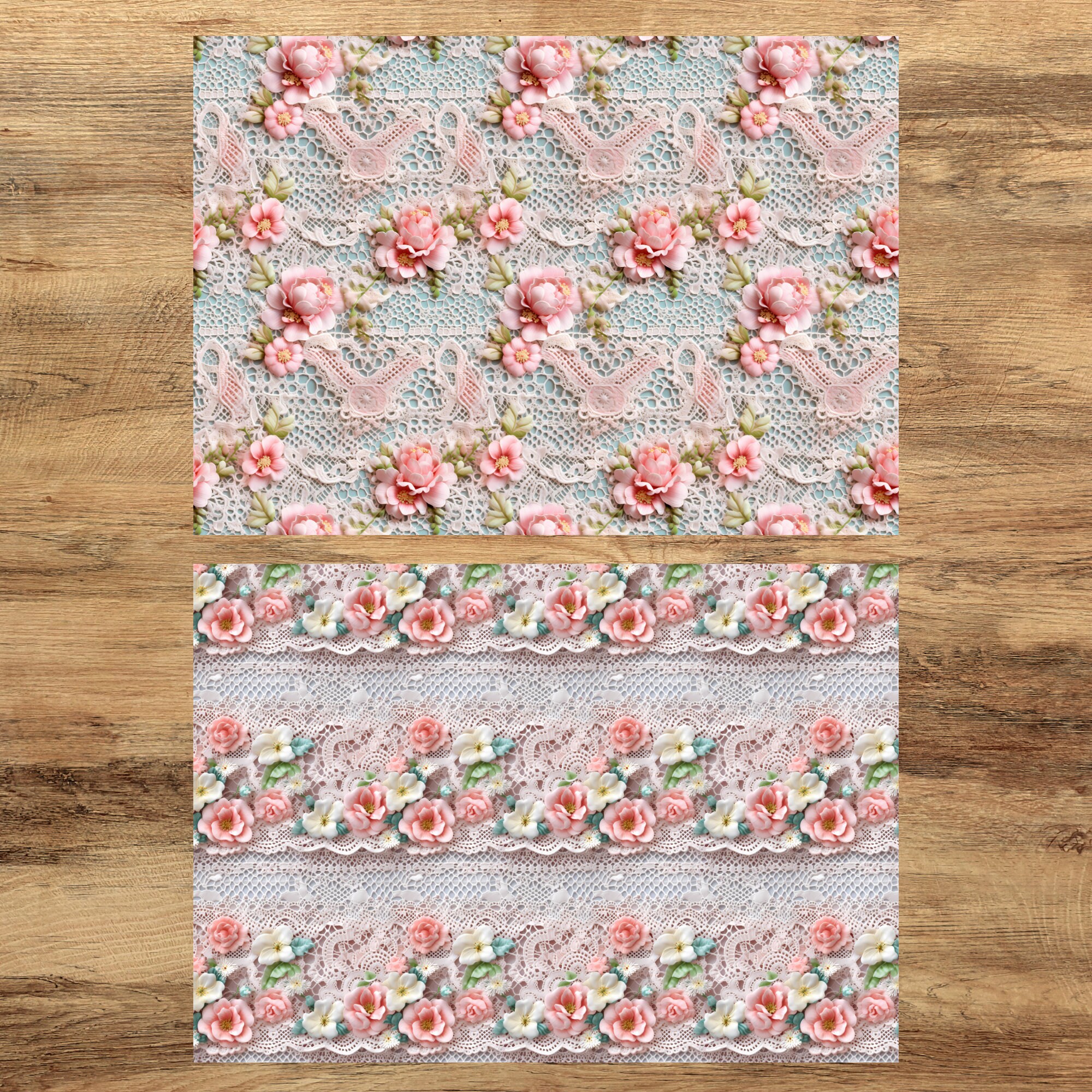 A4 Vintage Lace Digital Paper Printable, Rose Whimsy Floral, Lace ...