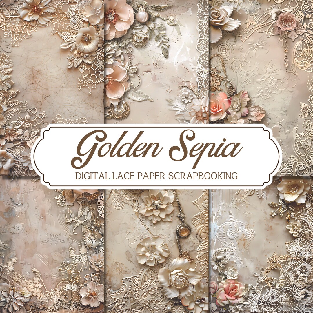 A4 Vintage Lace Digital Paper Printable, Golden Sepia, Victorian, Lace ...