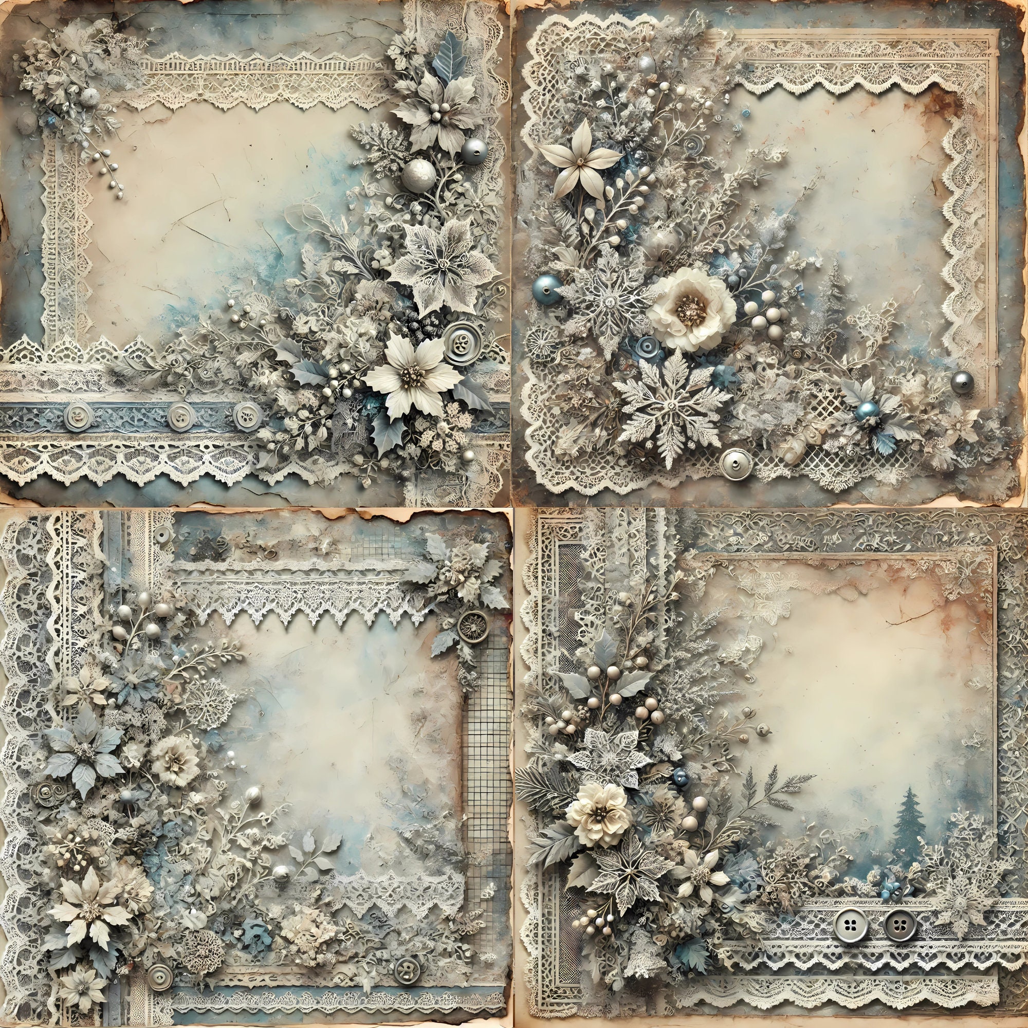 12x12 Vintage Lace Digital Paper Printable, Winter Christmas Elegance ...