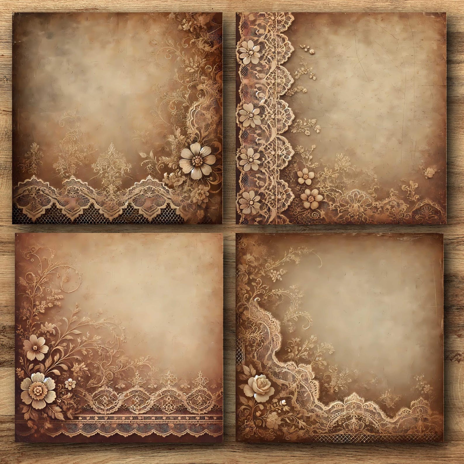 Vintage Lace Scrapbook Paper: Cocoa Brown Digital Background (digital ...