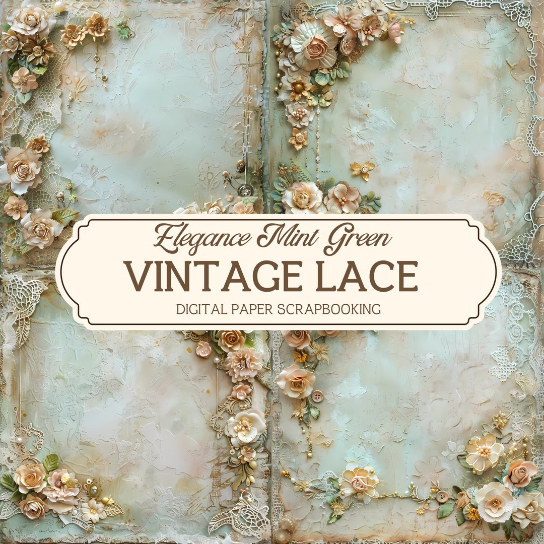 Vintage Lace Digital Paper Printable, Elegance Mint Green, Flower Lace ...