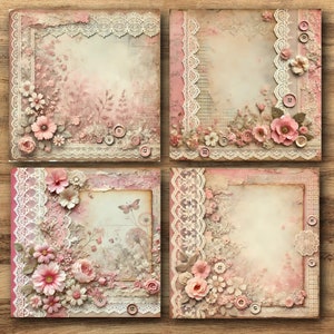 12x12" Vintage Lace Digital Paper Scrapbooking, Blush Nostalgia, Lace ...