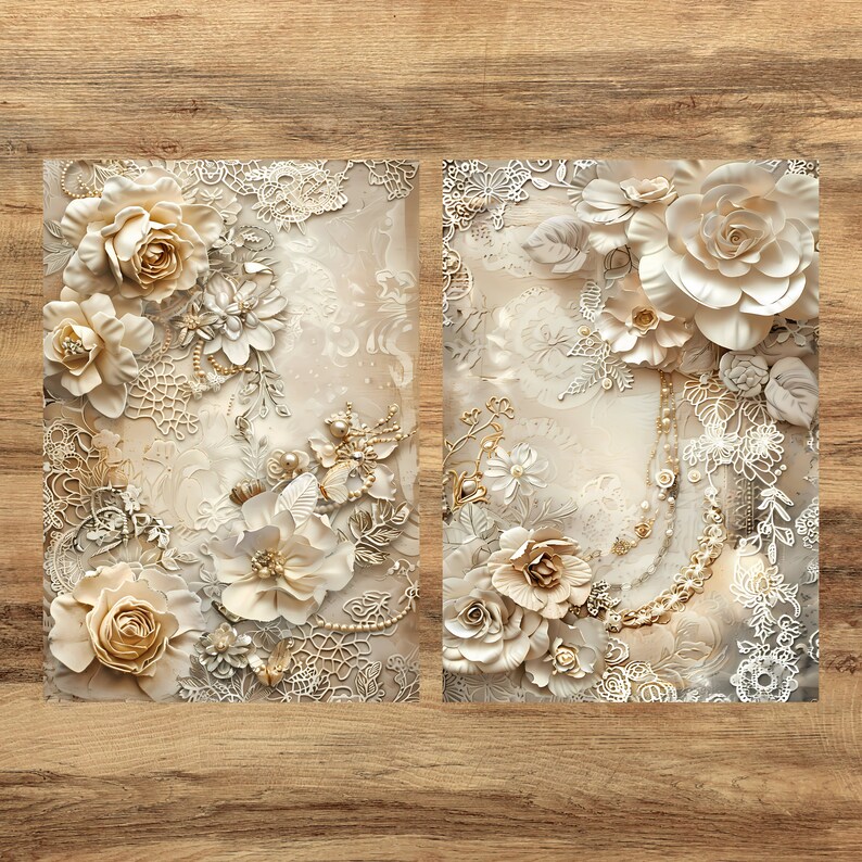 A4 Vintage Lace Digital Paper Printable, Elegance Ivory Gold, Lace ...