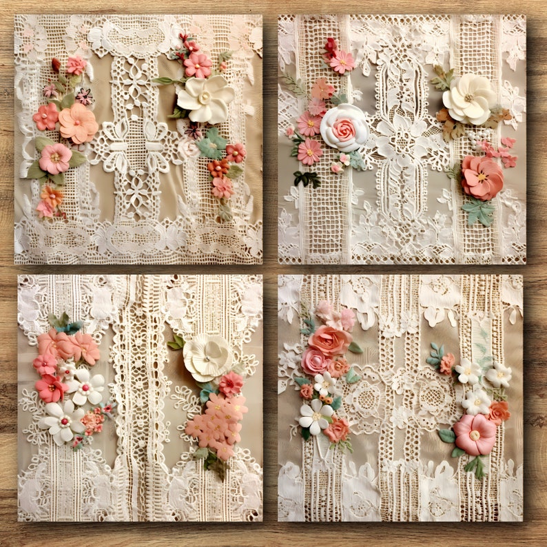 Vintage Lace Digital Paper Printable, Petal Tapestry Flowers, Lace ...