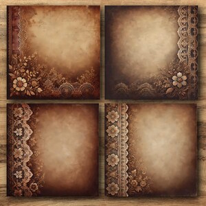 12x12" Vintage Lace Digital Scrapbook Paper, Vintage Espresso ...