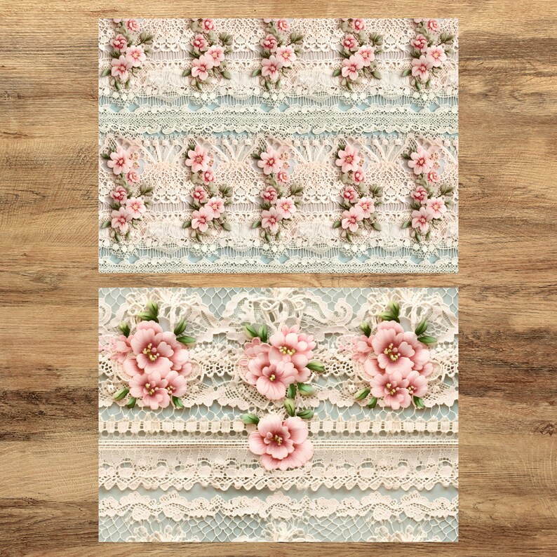 A4 Vintage Lace Digital Paper Printable, Romantic Blossom Flower, Lace ...