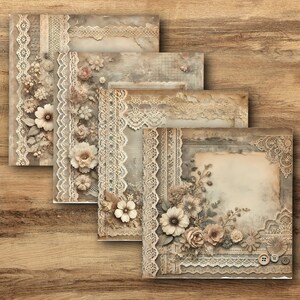 12x12" Vintage Lace Digital Paper Printable, Timeless Taupe, Lace ...