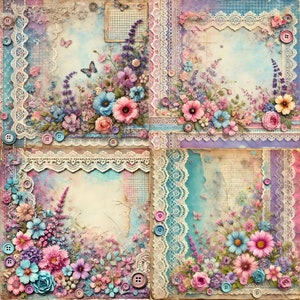 12x12 Vintage Lace Digital Paper Printable, Whimsical Sweet Pastel ...