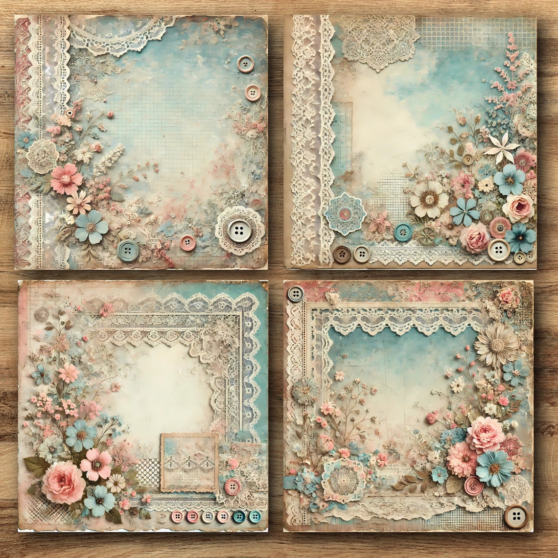 12x12 Vintage Lace Digital Paper Printable, Powder Blue Blush Pink ...