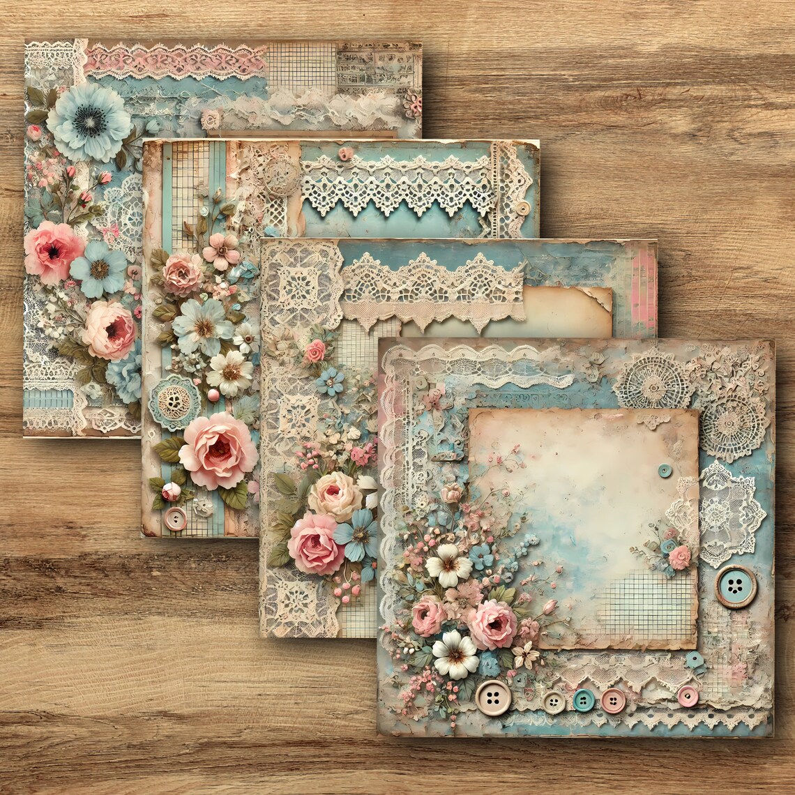 12x12 Vintage Lace Digital Paper Printable, Powder Blue Blush Pink ...