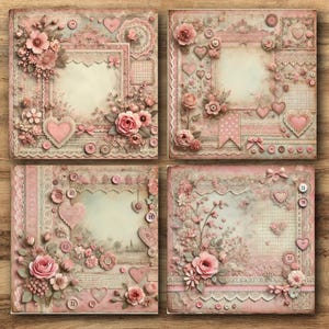 12x12" Vintage Scrapbook Paper, Blush Petal Romance, Digital Lace ...