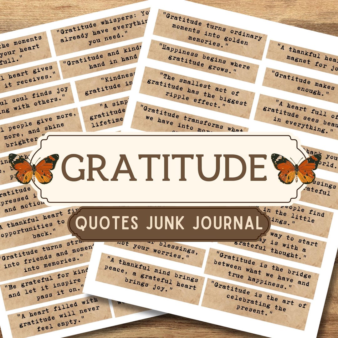 Printable Gratitude Quotes, Vintage Junk Journal Ephemera, Thankful ...