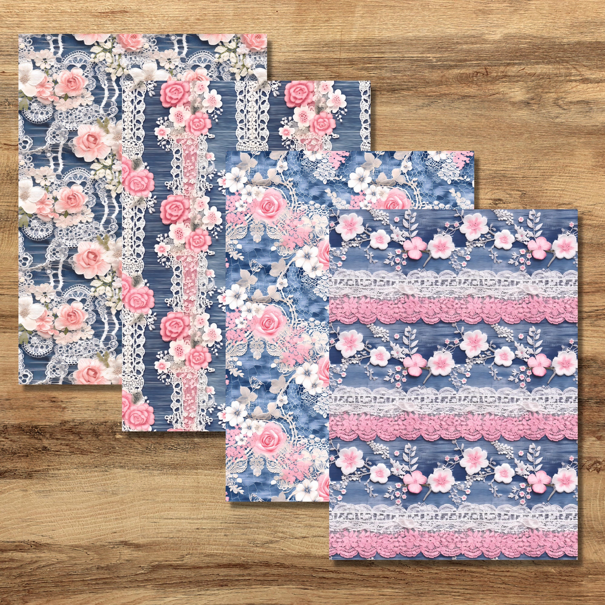 A4 Vintage Lace Digital Paper Printable, Blue Denim, Victorian, Lace ...