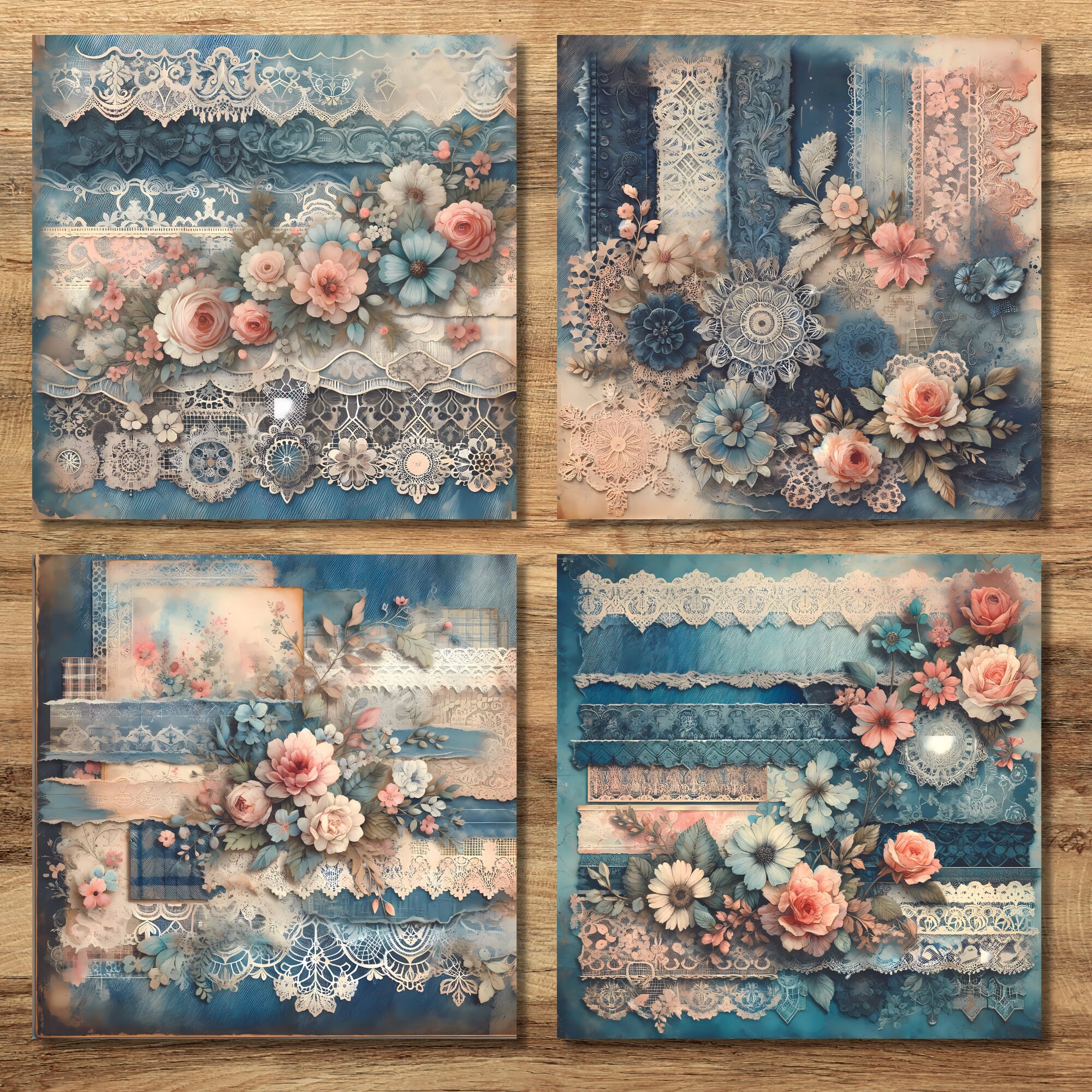 Vintage Lace Digital Paper Printable, Blue Florals, Victorian, Lace ...