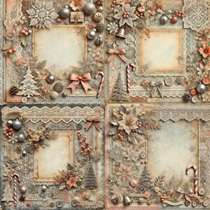 12x12" Vintage Christmas Scrapbook Paper, Frosted Peach Noel, Christmas ...