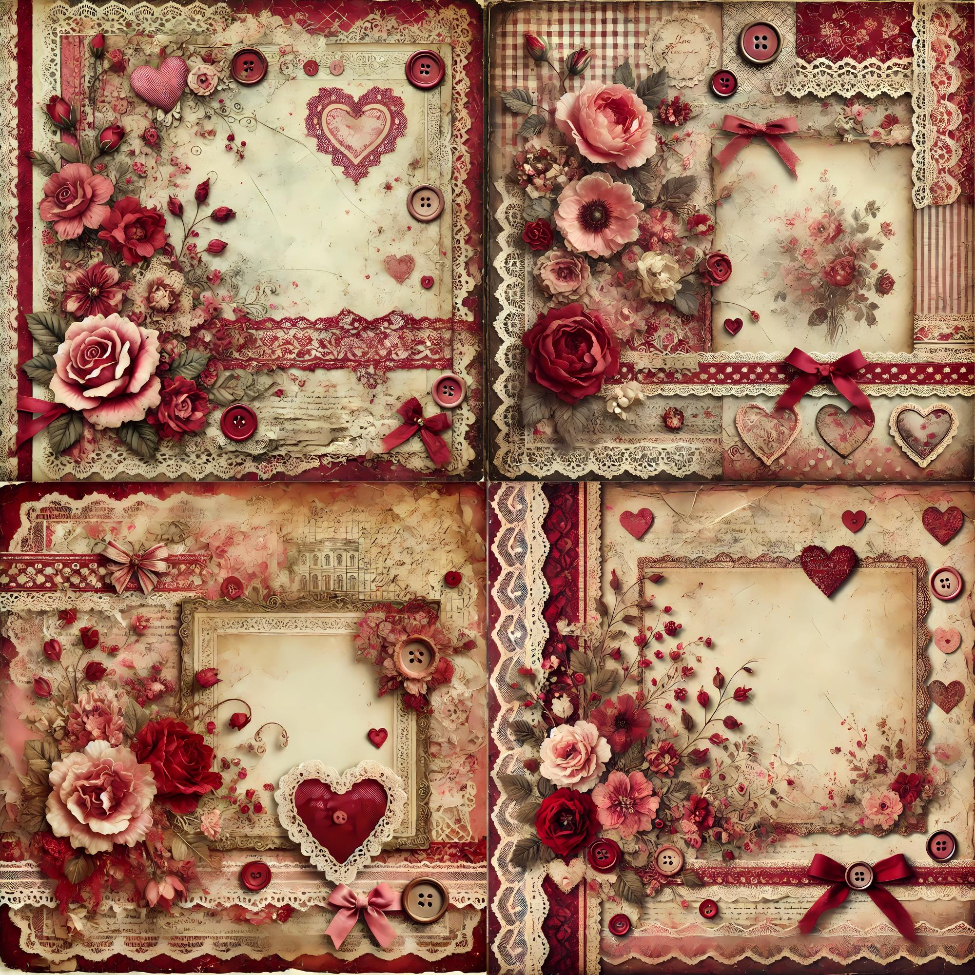 12x12 Vintage Valentines Scrapbook Paper, Crimson Scarlet, Digital Lace ...