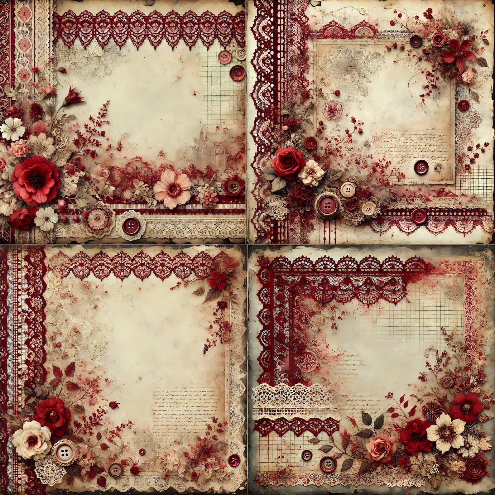 12x12" Vintage Lace Digital Paper Printable, Blood Red, Lace Scrapbook ...