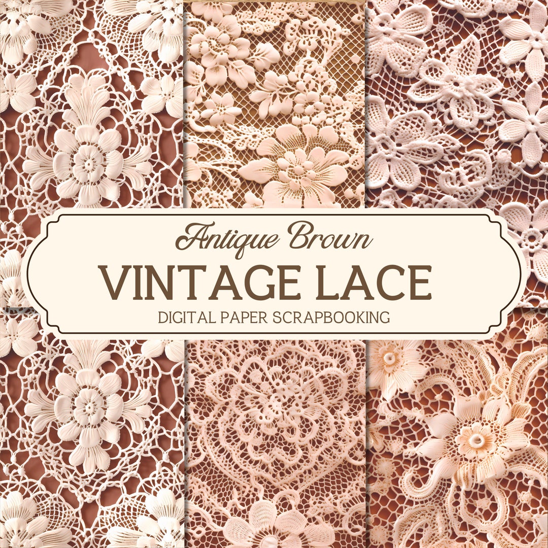 Vintage Lace Digital Paper Printable, Antique Brown, Lace Scrapbook ...