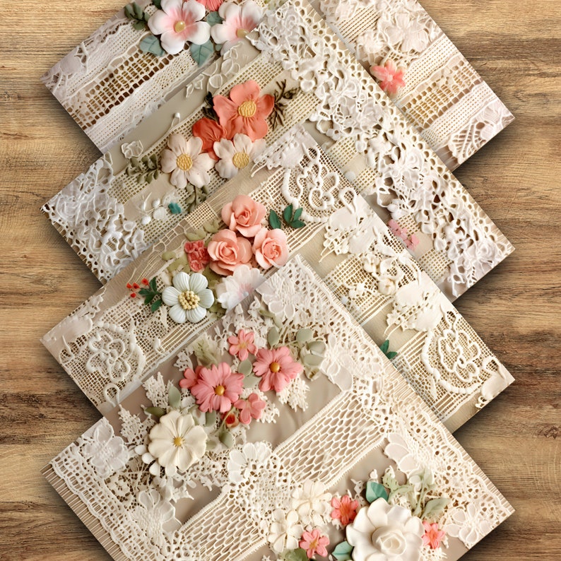 Vintage Lace Digital Paper Printable, Petal Tapestry Flowers, Lace ...