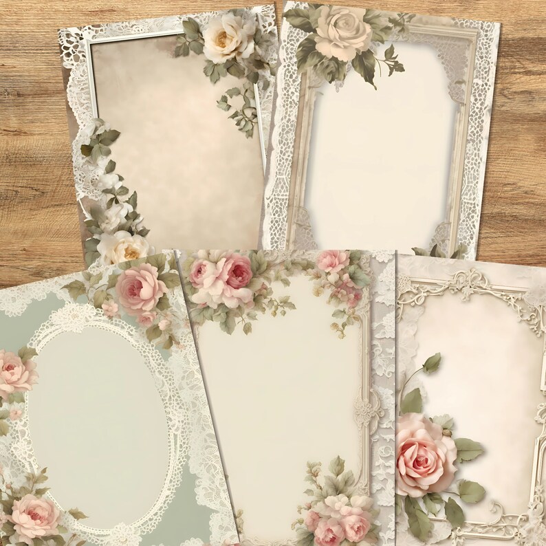 A4 Vintage Lace Frame Digital Paper Printable, Shabby Chic Soft White ...