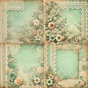 12x12" Vintage Lace Digital Paper Printable, Mint Memories, Lace ...