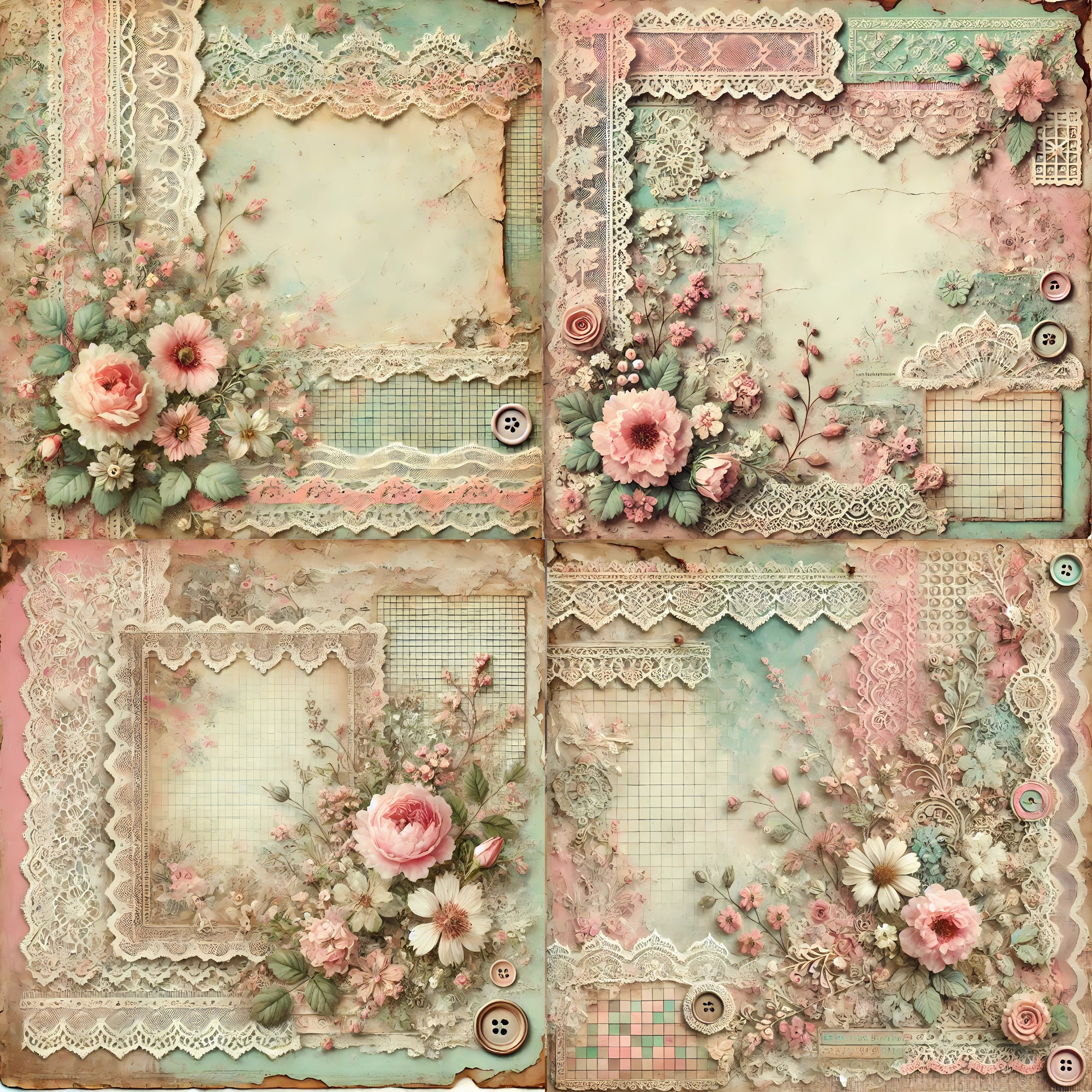 12x12 Vintage Lace Digital Paper Printable, Pastel Mint Whispers, Lace ...