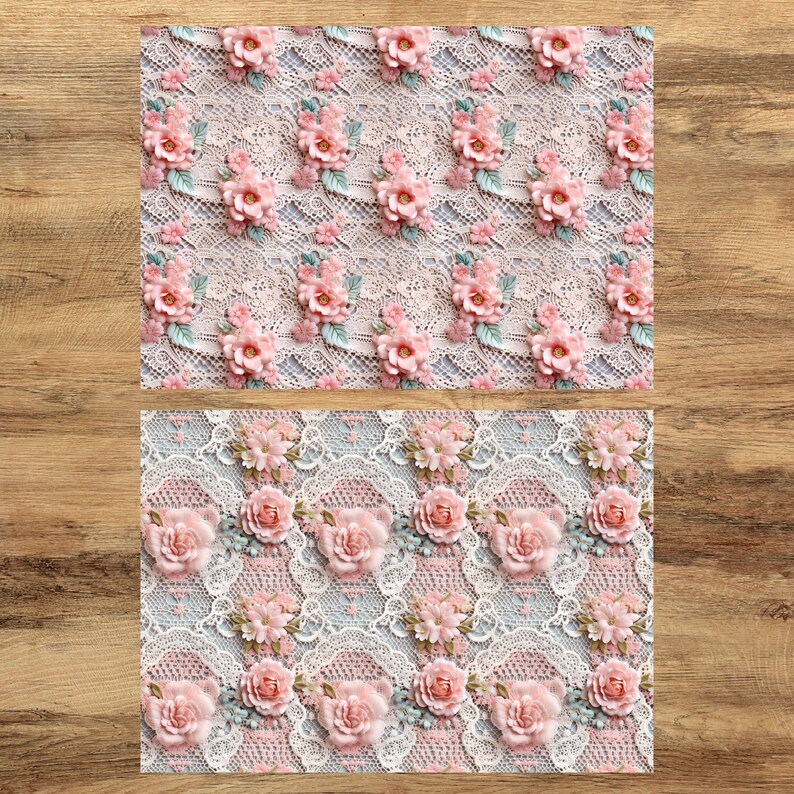 A4 Vintage Lace Digital Paper Printable, Rose Whimsy Floral, Lace ...