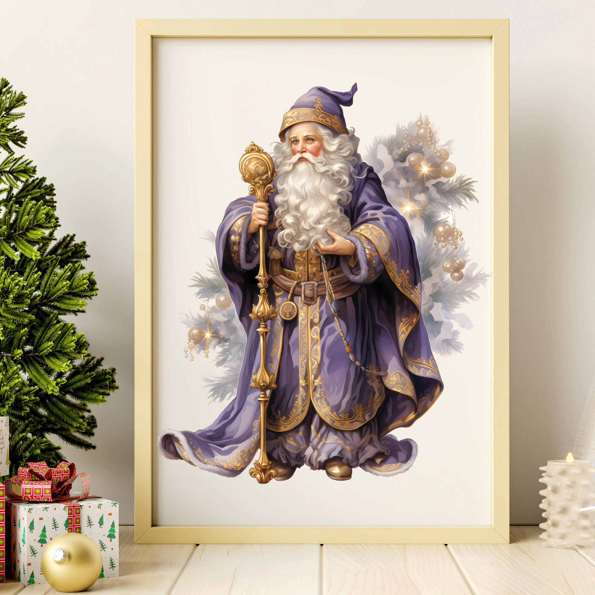 20 Purple Christmas Clipart Bundle PNG, Santa, Angels, Vintage Retro ...