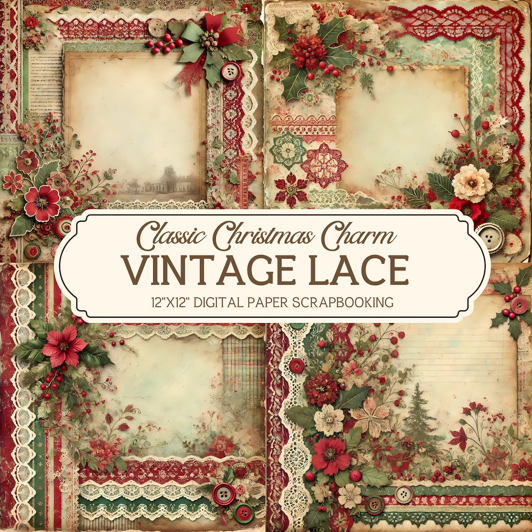 12x12" Vintage Christmas Scrapbook Paper, Classic Christmas Charm, Xmas ...