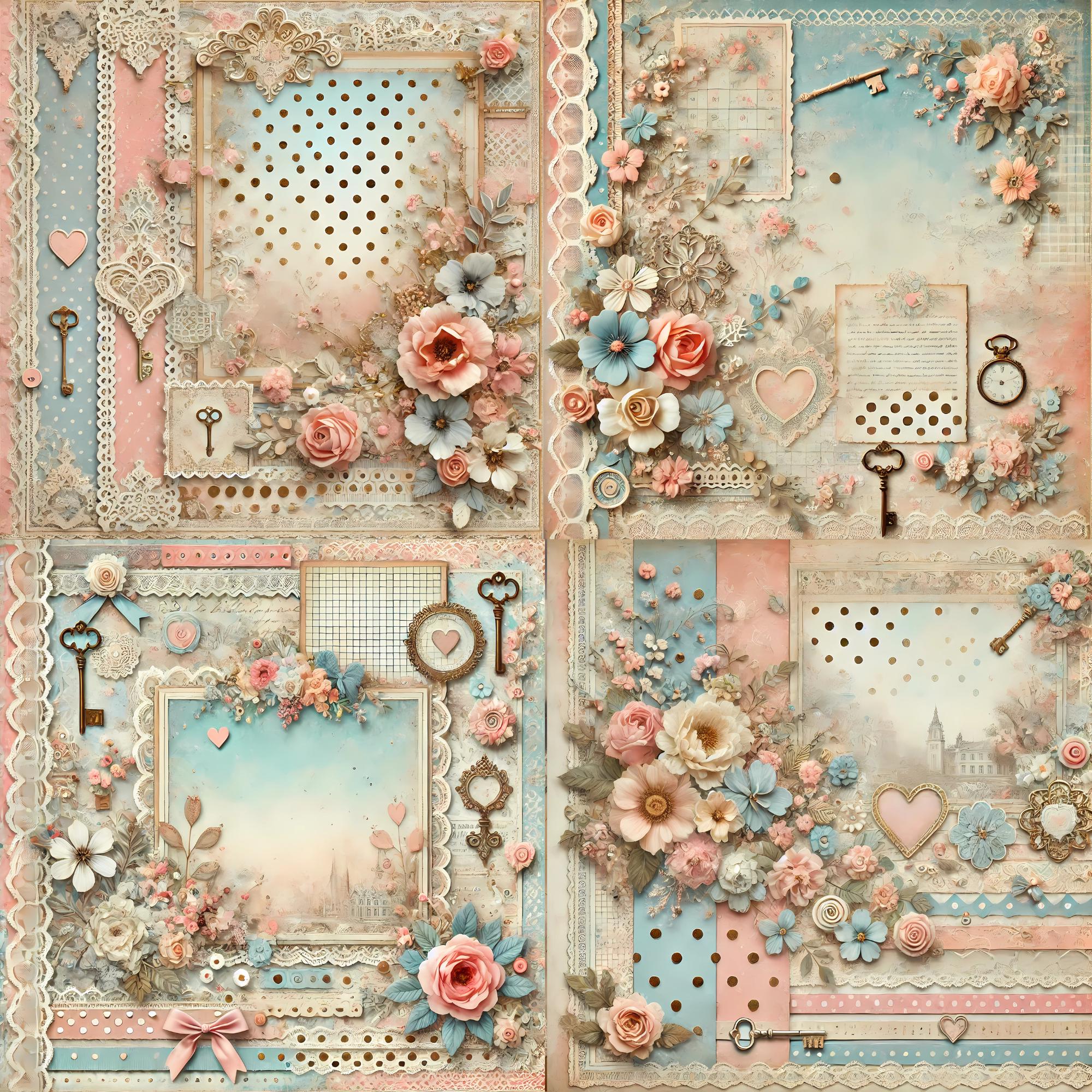 12x12" Vintage Scrapbook Paper, Pastel Elegance Symphony, Digital Lace ...