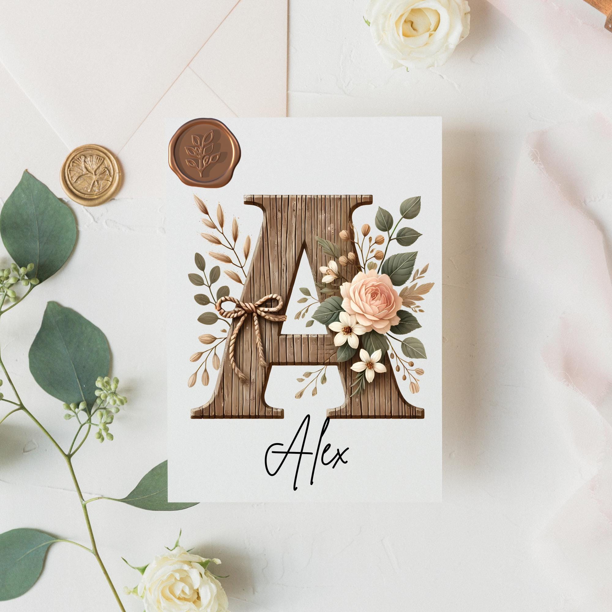 26 Vintage Rustic Florals Alphabet Clipart, Florals Letters PNG ...