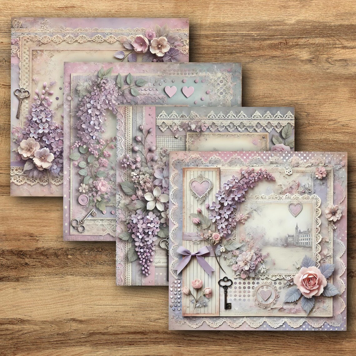 12x12" Vintage Scrapbook Paper, Lilac Blossom Serenity, Purple Digital ...