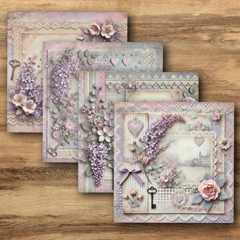 12x12" Vintage Scrapbook Paper, Lilac Blossom Serenity, Purple Digital ...