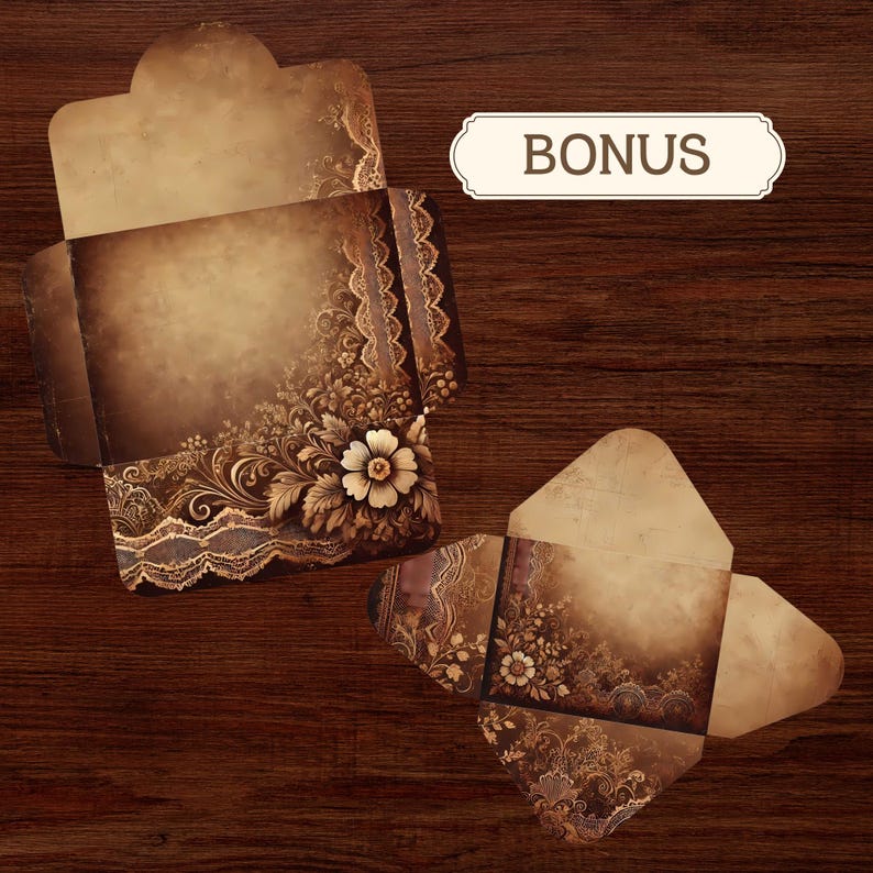 12x12" Vintage Lace Digital Scrapbook Paper, Vintage Espresso ...