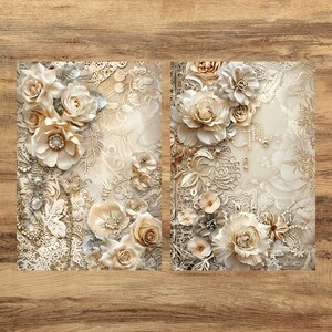 A4 Vintage Lace Digital Paper Printable, Elegance Ivory Gold, Lace ...