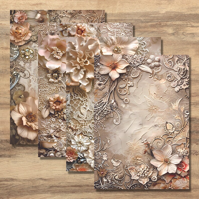 A4 Vintage Lace Digital Paper Printable, Golden Sepia, Victorian, Lace ...