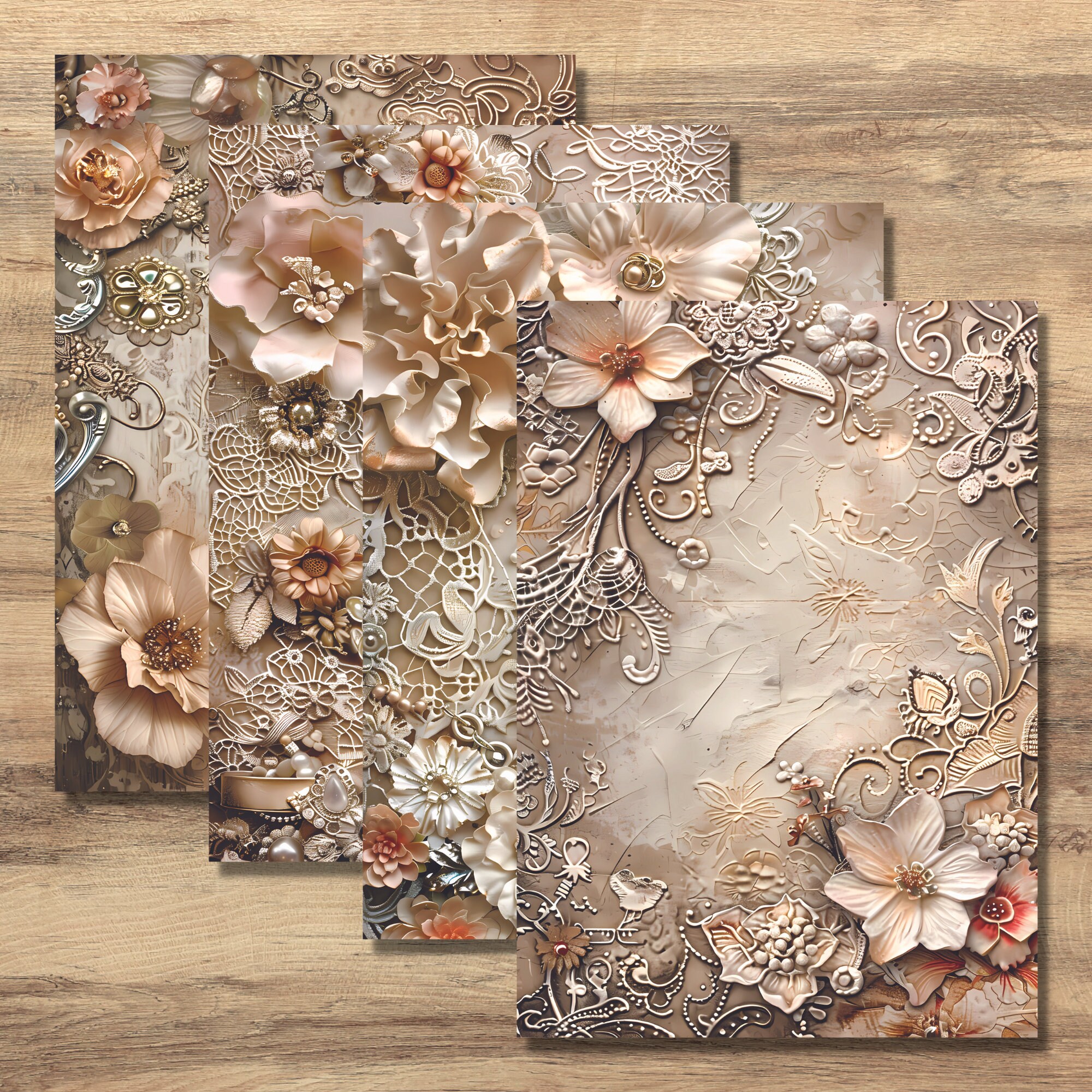 A4 Vintage Lace Digital Paper Printable, Golden Sepia, Victorian, Lace ...