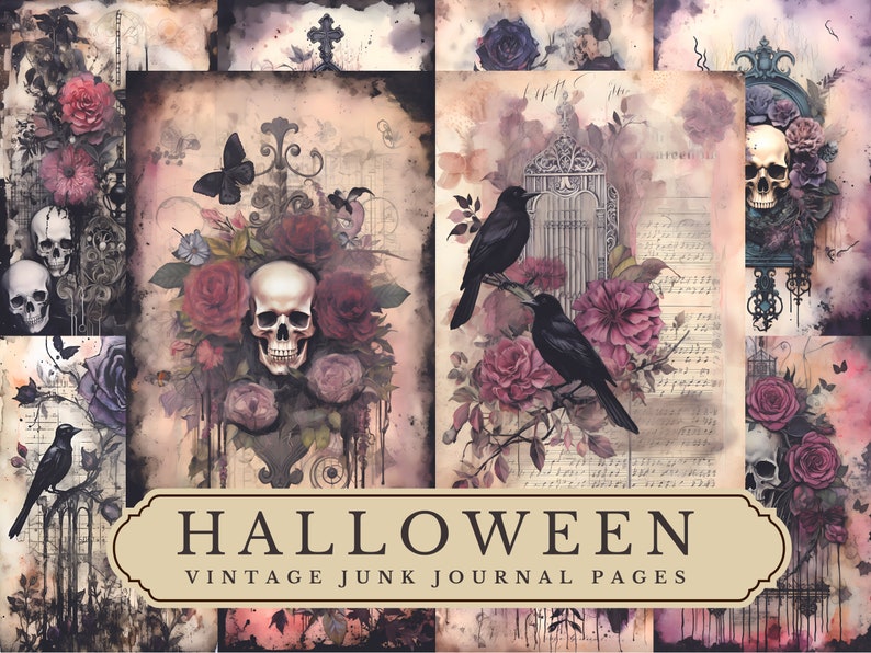 10 JPEG - 20 Pictures Vintage Halloween Junk Journal Pages Printable ...