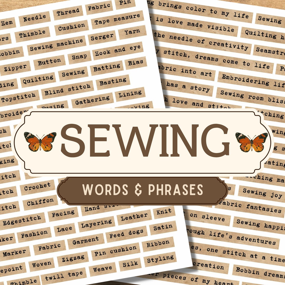 Printable Sewing Words & Phrases: Junk Journal Ephemera (digital ...