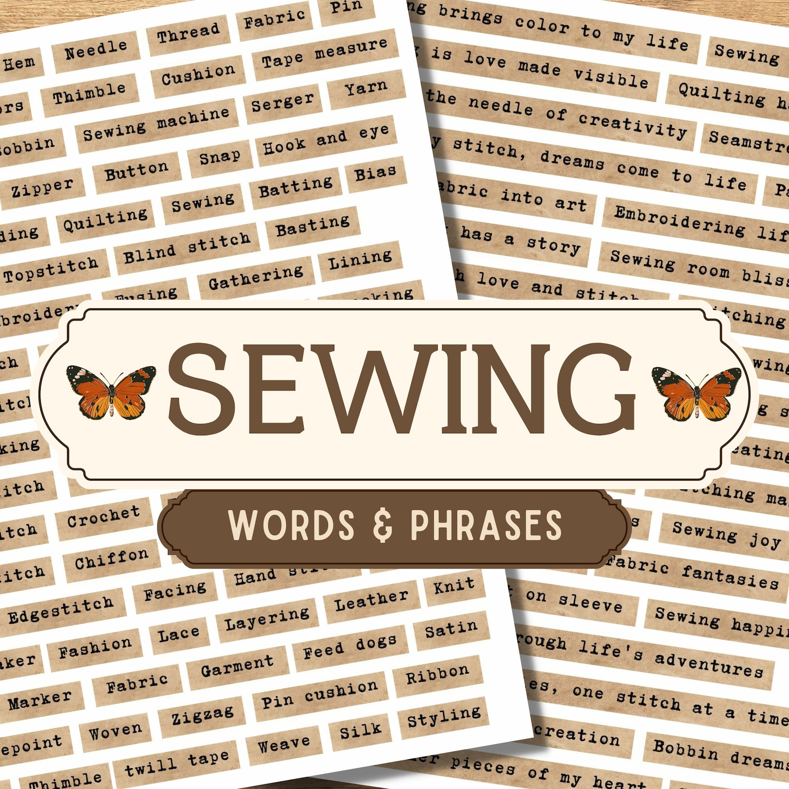 Printable Sewing Words & Phrases: Junk Journal Ephemera (digital ...