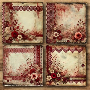 12x12" Vintage Lace Digital Paper Printable, Blood Red, Lace Scrapbook ...