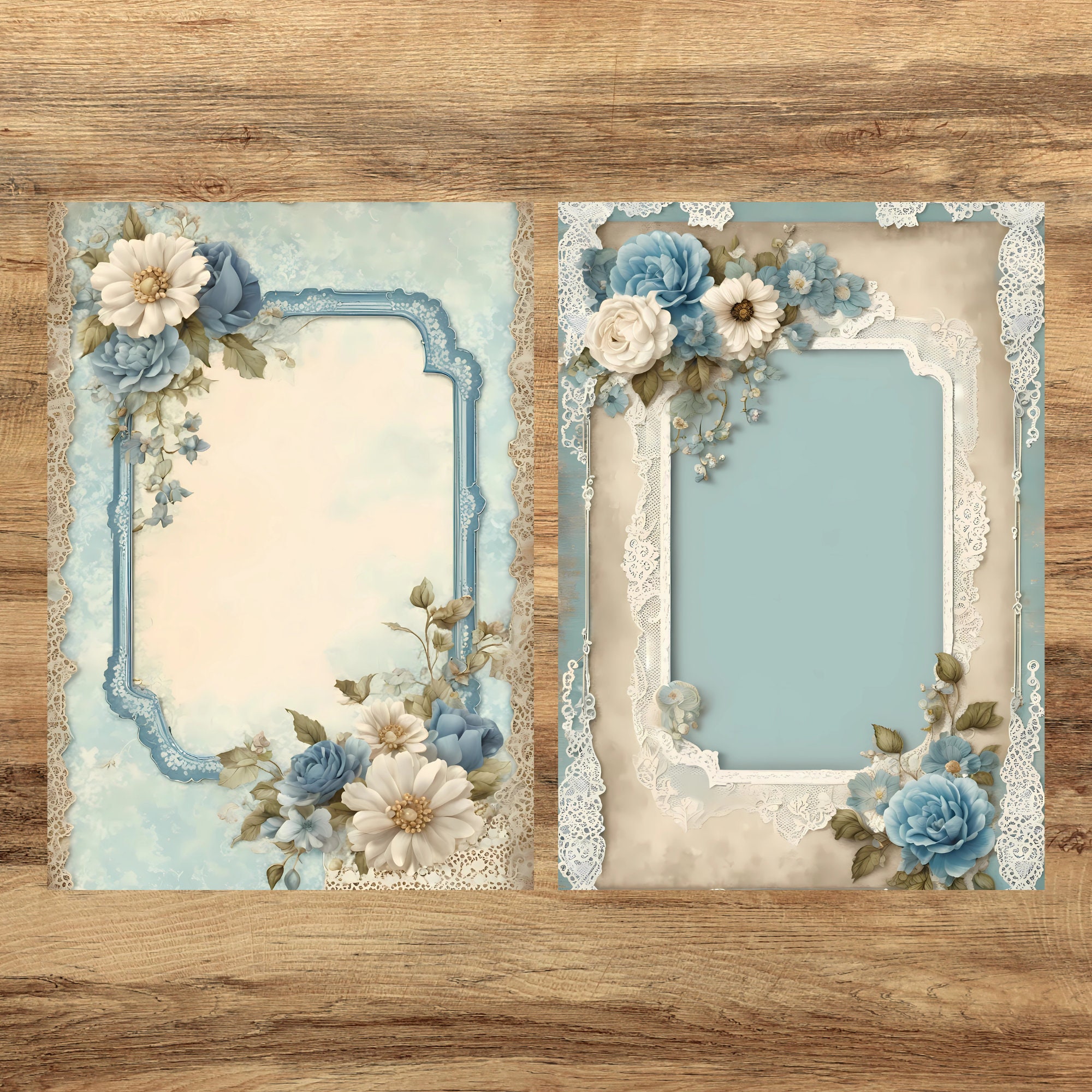 A4 Vintage Lace Frame Digital Paper Printable, Shabby Chic Sweet Blue ...
