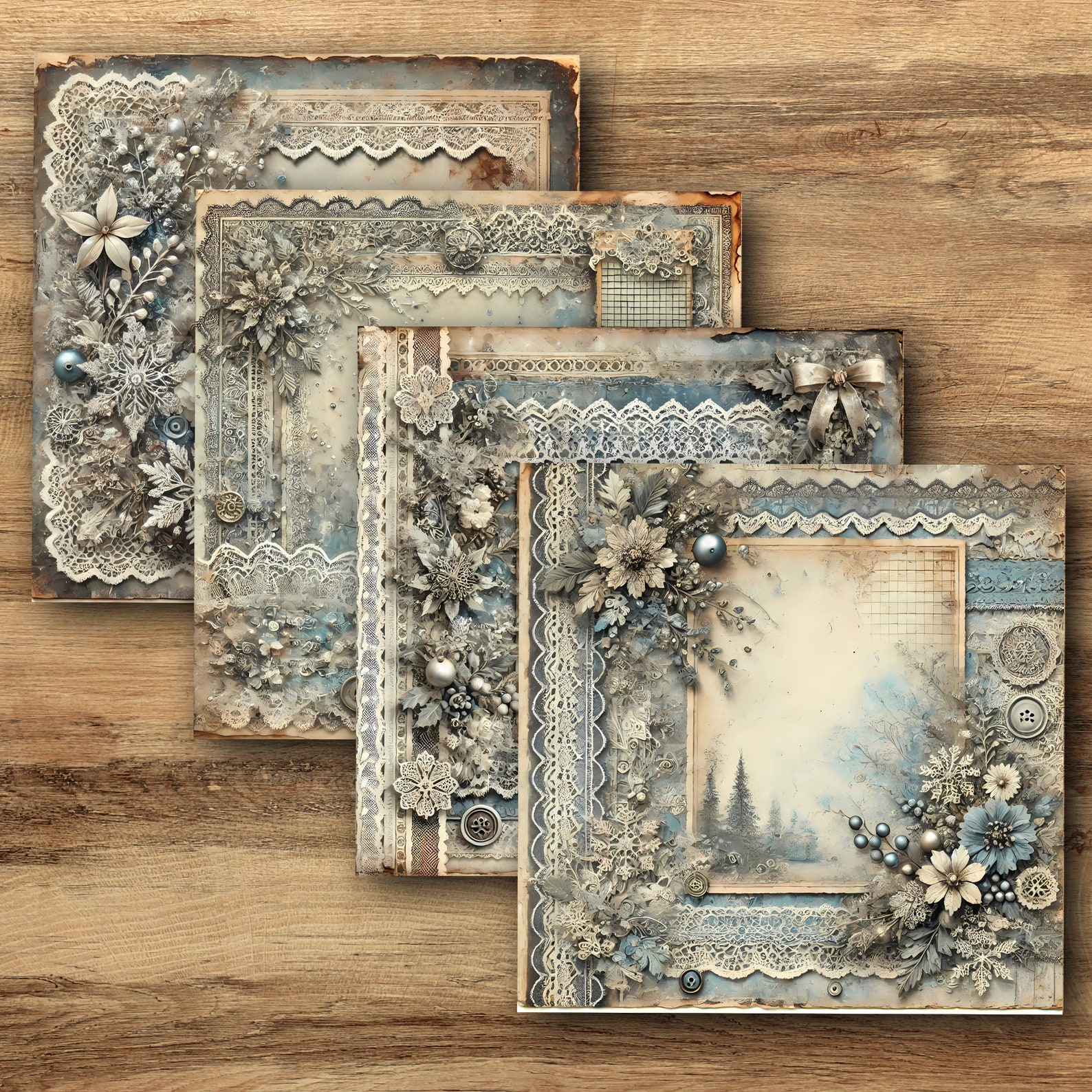 12x12 Vintage Lace Digital Paper Printable, Winter Christmas Elegance ...