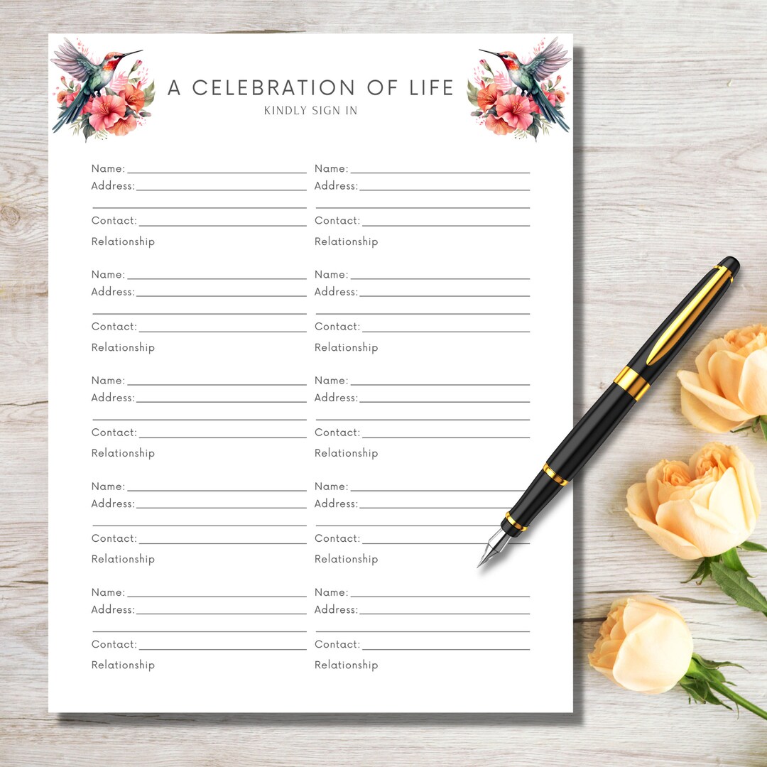 Funeral Guest Sign-in Sheet in Loving Memory Kindly Sign With - Etsy