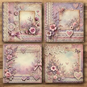 12x12" Vintage Valentines Scrapbook Paper, Sweet Lavender Romance ...