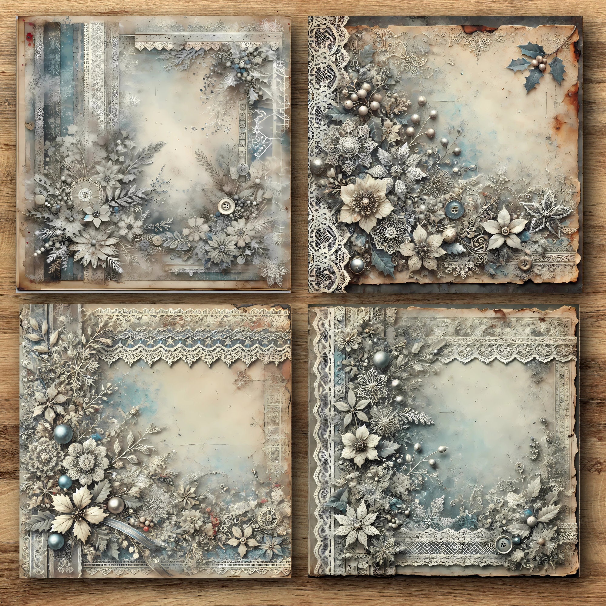 12x12 Vintage Lace Digital Paper Printable, Winter Christmas Elegance ...