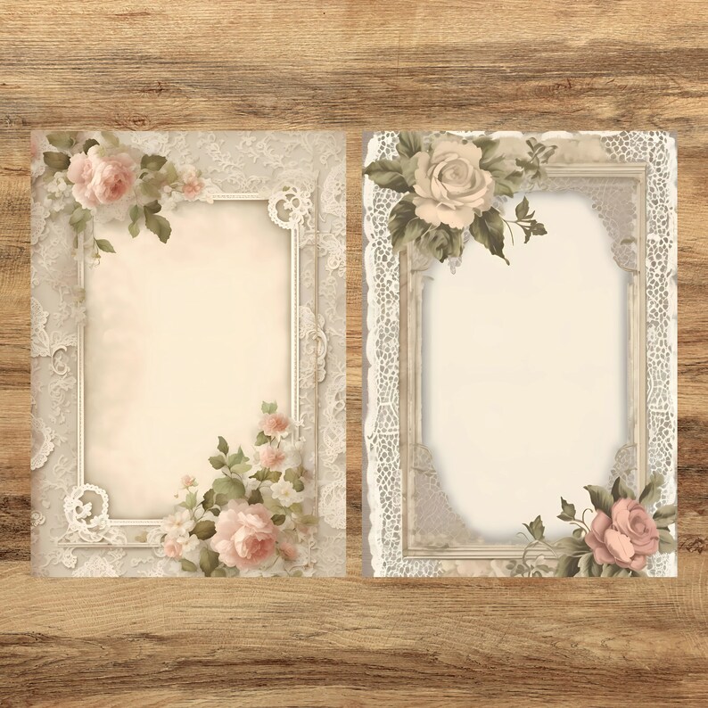 A4 Vintage Lace Frame Digital Paper Printable, Shabby Chic Soft White ...