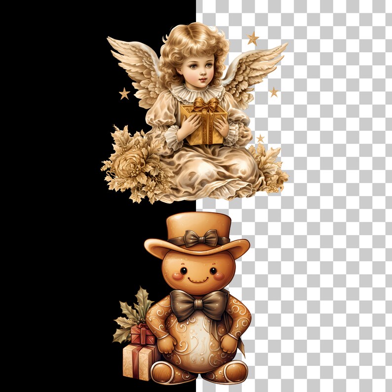 20 Gold Christmas Clipart Bundle PNG, Santa, Angels, Vintage Retro ...