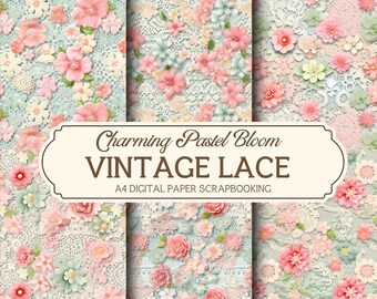 Vintage Lace Digital Paper Printable, Blue Florals, Victorian, Lace ...